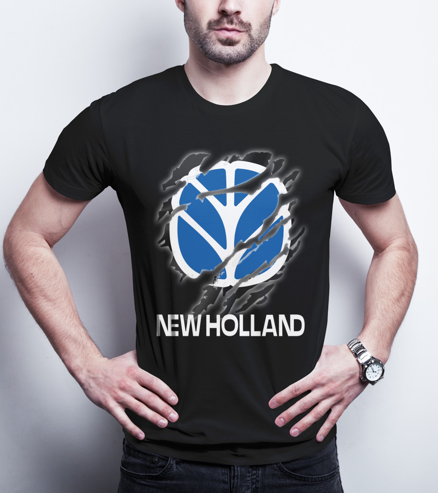 New Holland Blue Logo Ripped Effect T-Shirt
