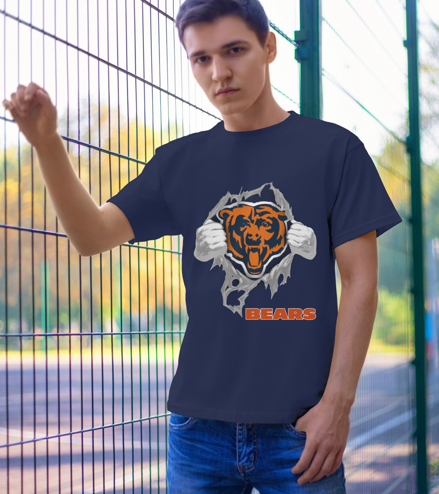 Chicago Bears Logo: Fierce Bear Ripping Through With Orange And Blue T-Shirt