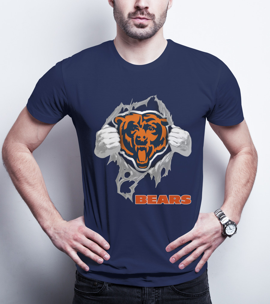 Chicago Bears Logo: Fierce Bear Ripping Through With Orange And Blue T-Shirt