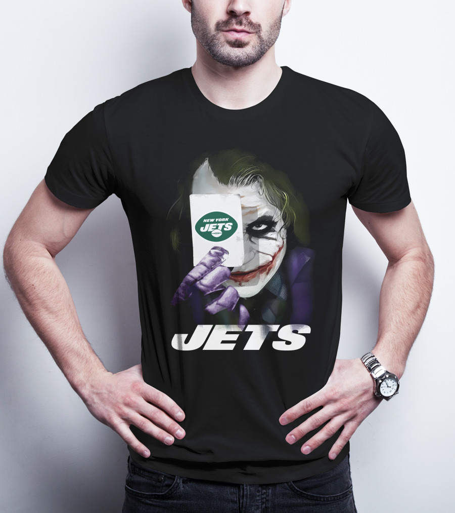 New York Jets Joker Card Face Holding License Plate Style T-Shirt