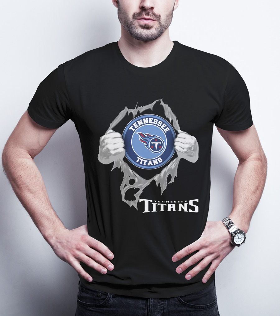Tennessee Titans Football Logo With Torn Effect And Hands T-Shirt