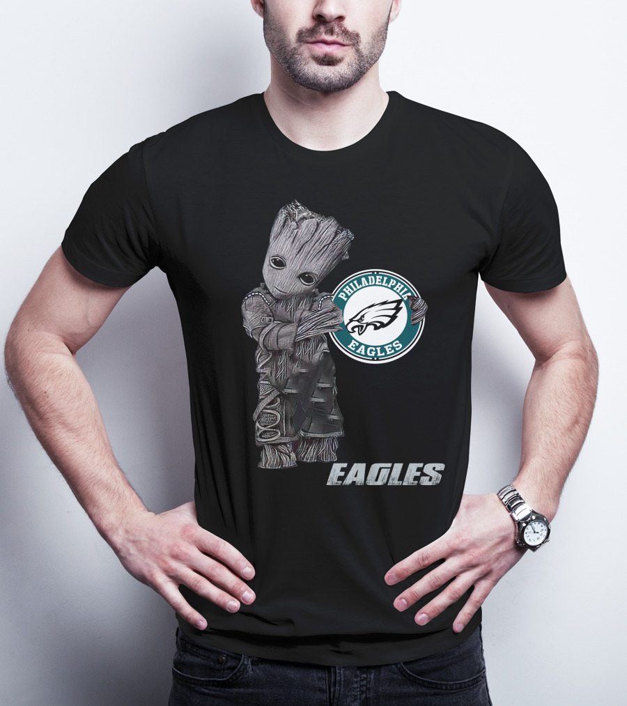 Groot Hugging Philadelphia Eagles Logo Eagles T-Shirt
