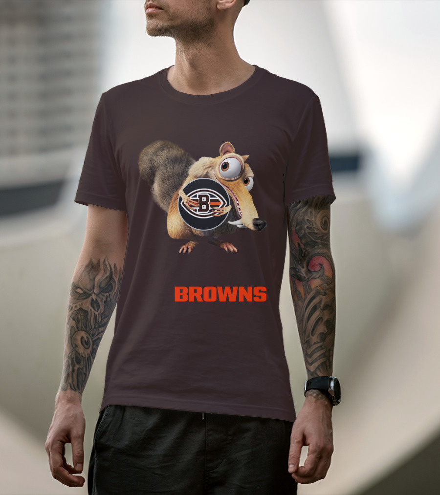 Browns 09 Animated Character Holding Football T-Shirt