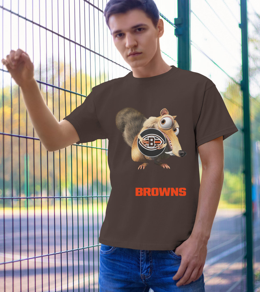 Browns 09 Animated Character Holding Football T-Shirt