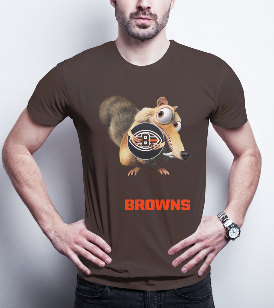 Browns 09 Animated Character Holding Football T-Shirt