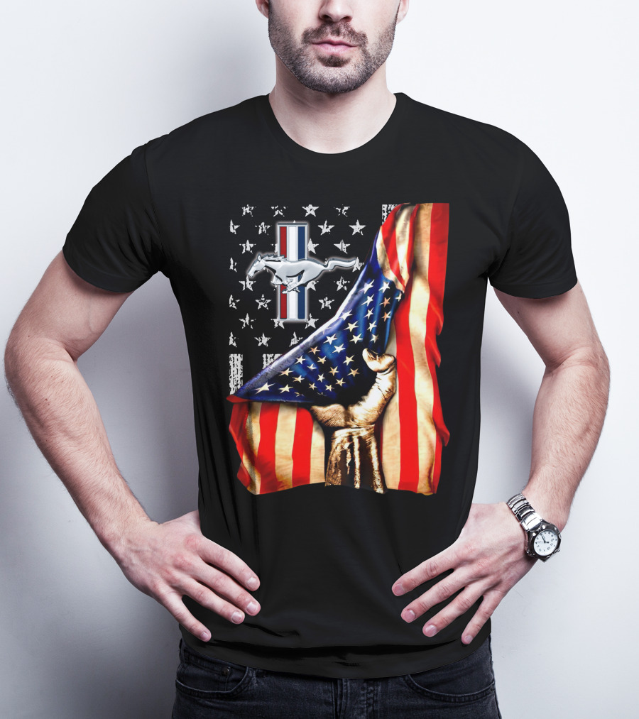 Mustang 04 American Flag Stars And Stripes Horse T-Shirt