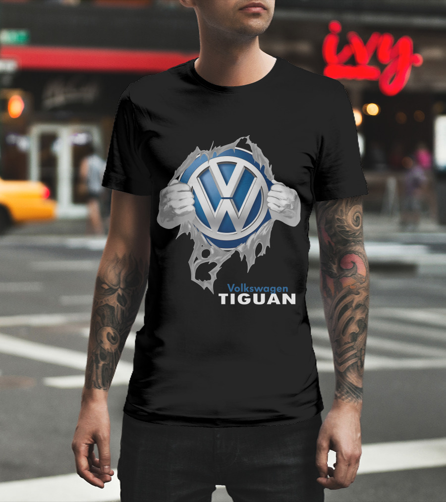 Volkswagen Tiguan 04 Logo Torn Metal Effect T-Shirt
