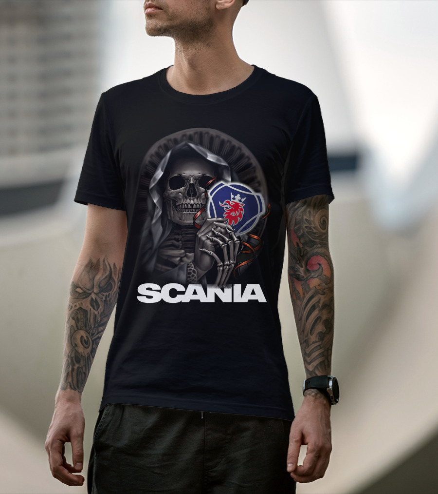 Scania Grim Reaper With Emblem And Hooded Skeleton T-Shirt