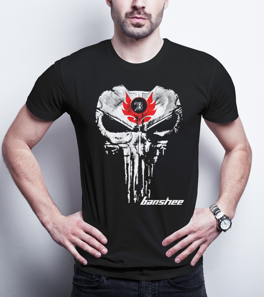 Banshee Skull Symbol With Red Flame Emblem And Letter B T-Shirt