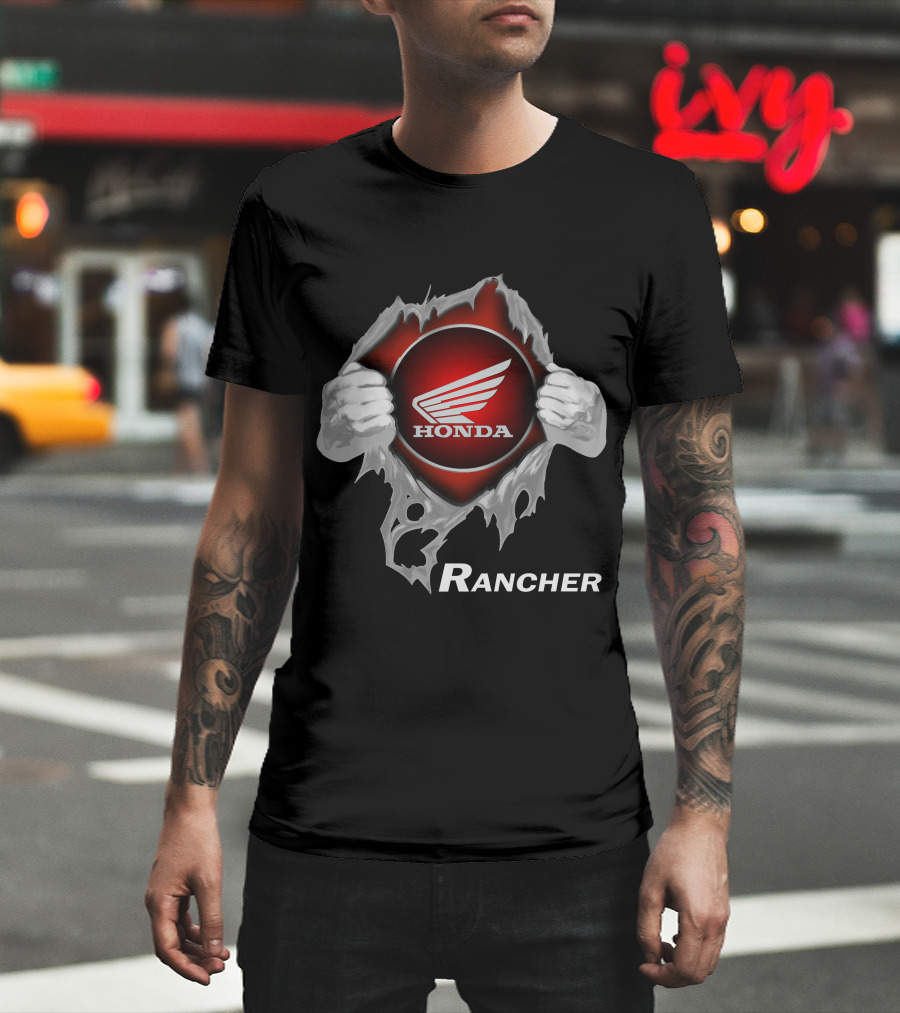 Honda Rancher Motorcycle Logo With Ripping Effect T-Shirt
