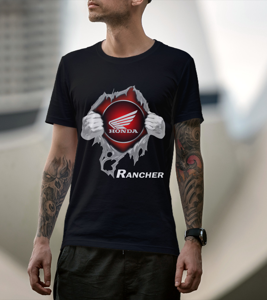 Honda Rancher Motorcycle Logo With Ripping Effect T-Shirt