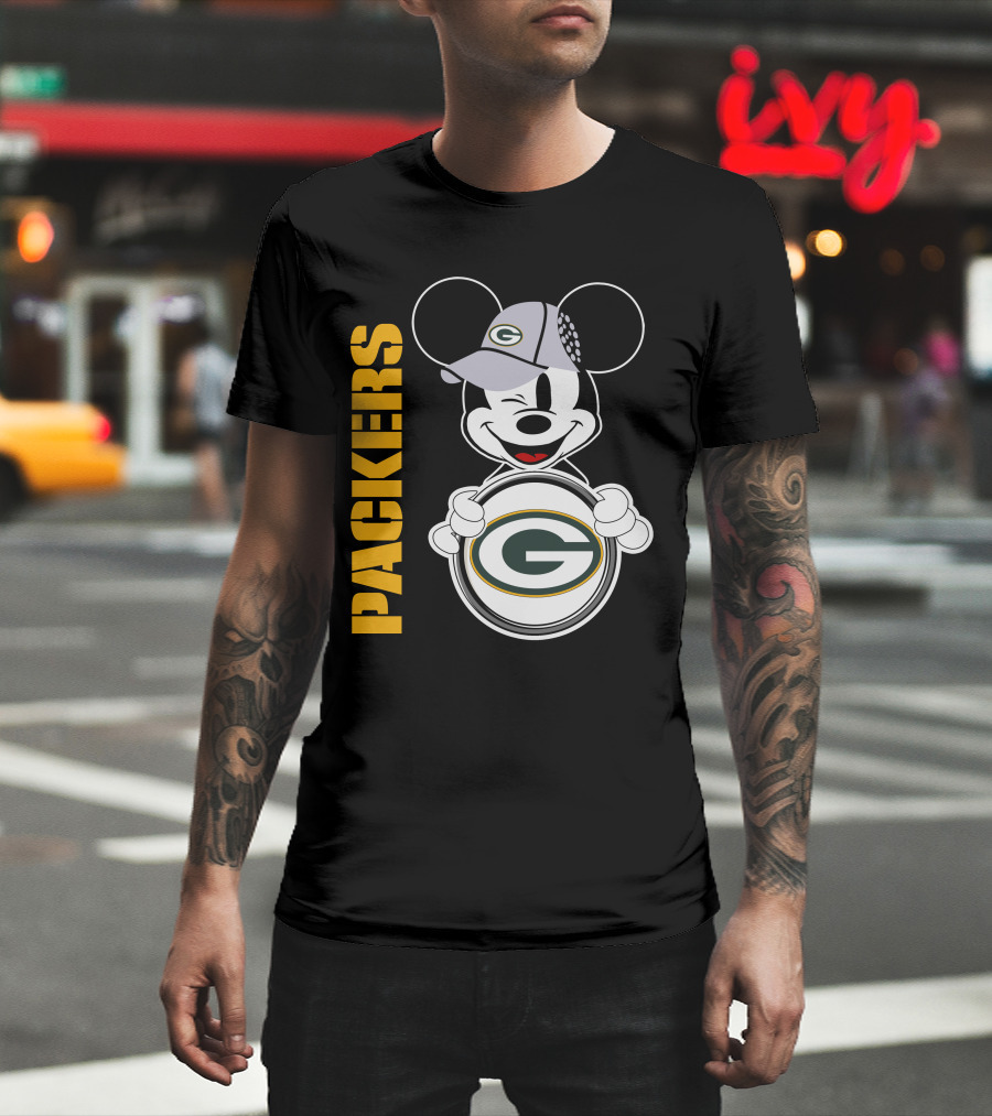 Packers G Logo With Winking Mickey Mouse Ears Hat T-Shirt