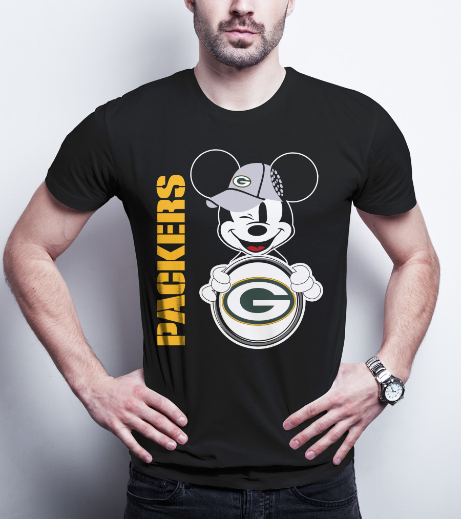 Packers G Logo With Winking Mickey Mouse Ears Hat T-Shirt
