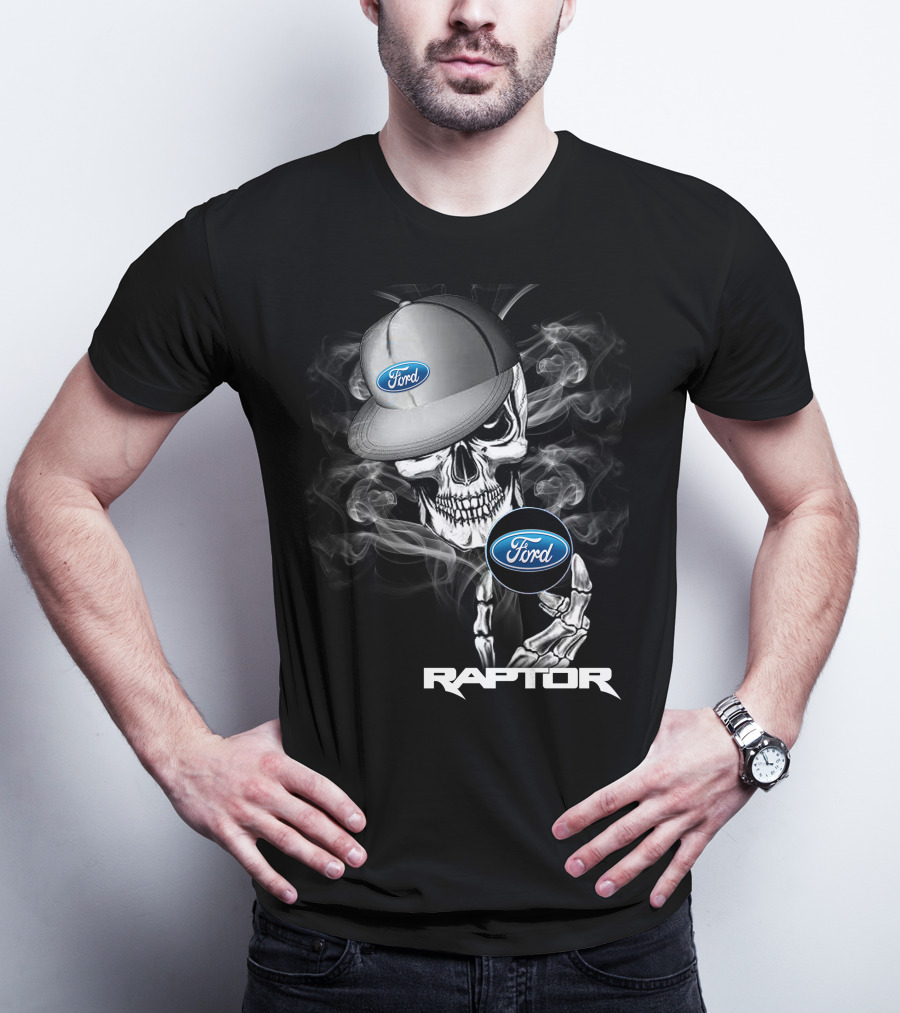 Raptor Ford Skull With Smoke And Cap T-Shirt