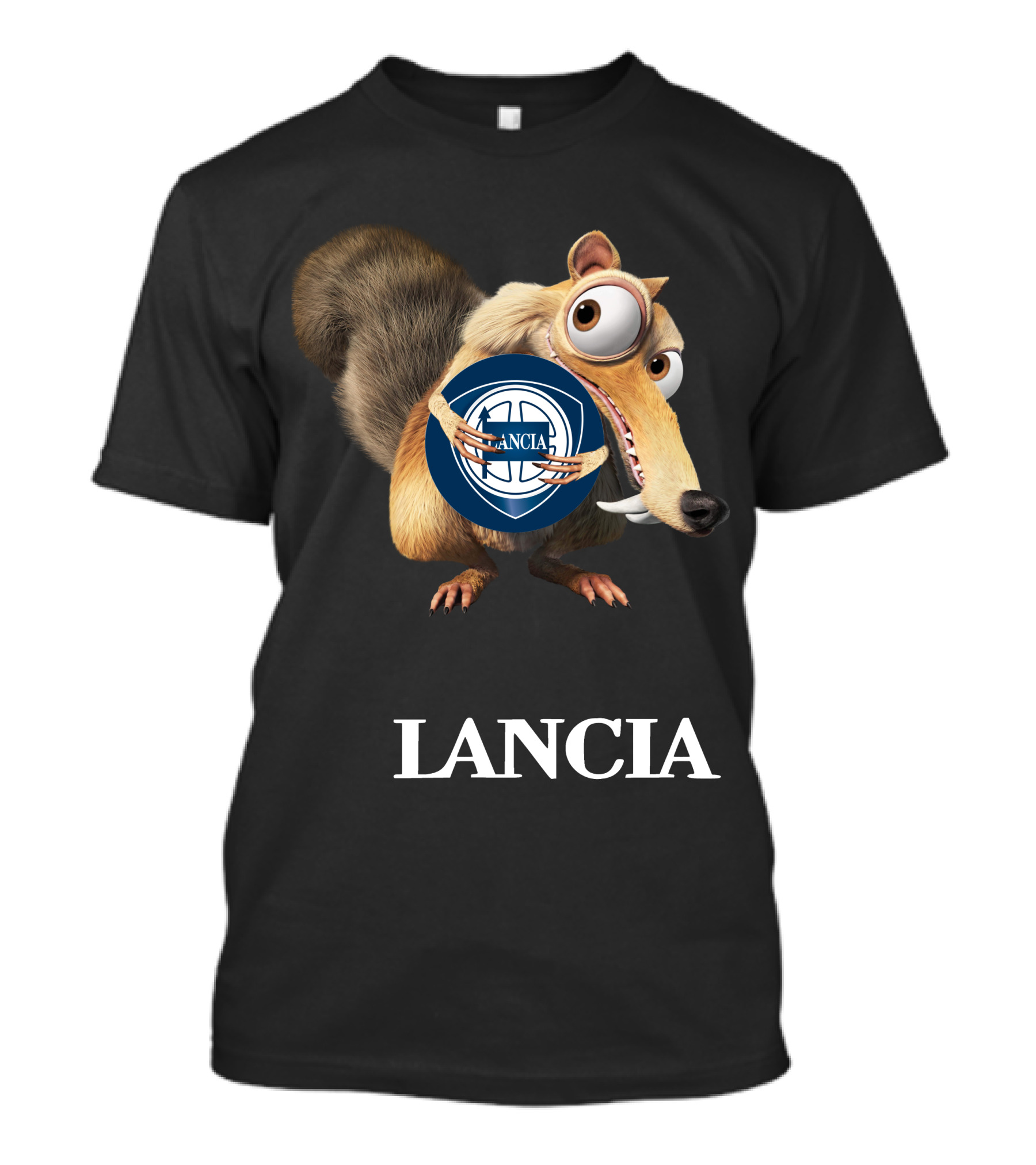 Lancia Logo With Scrat Character Holding T-Shirt