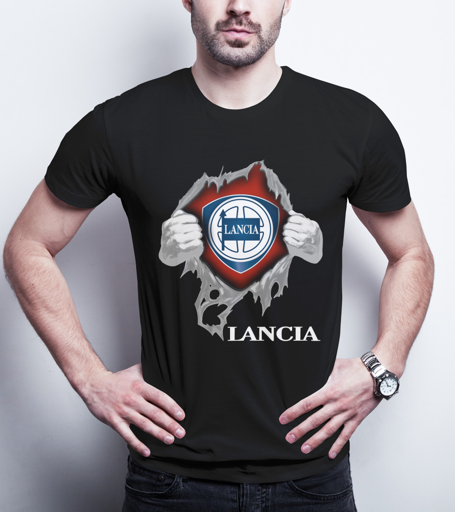 Lancia Logo Shield Ripped Design With Hands T-Shirt