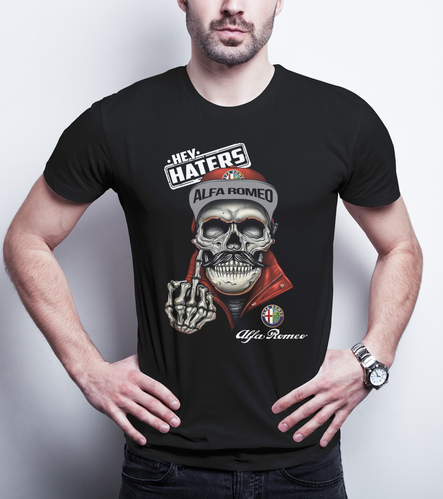 Hey Haters Alfa Romeo Skull Gesture Alfa T-Shirt