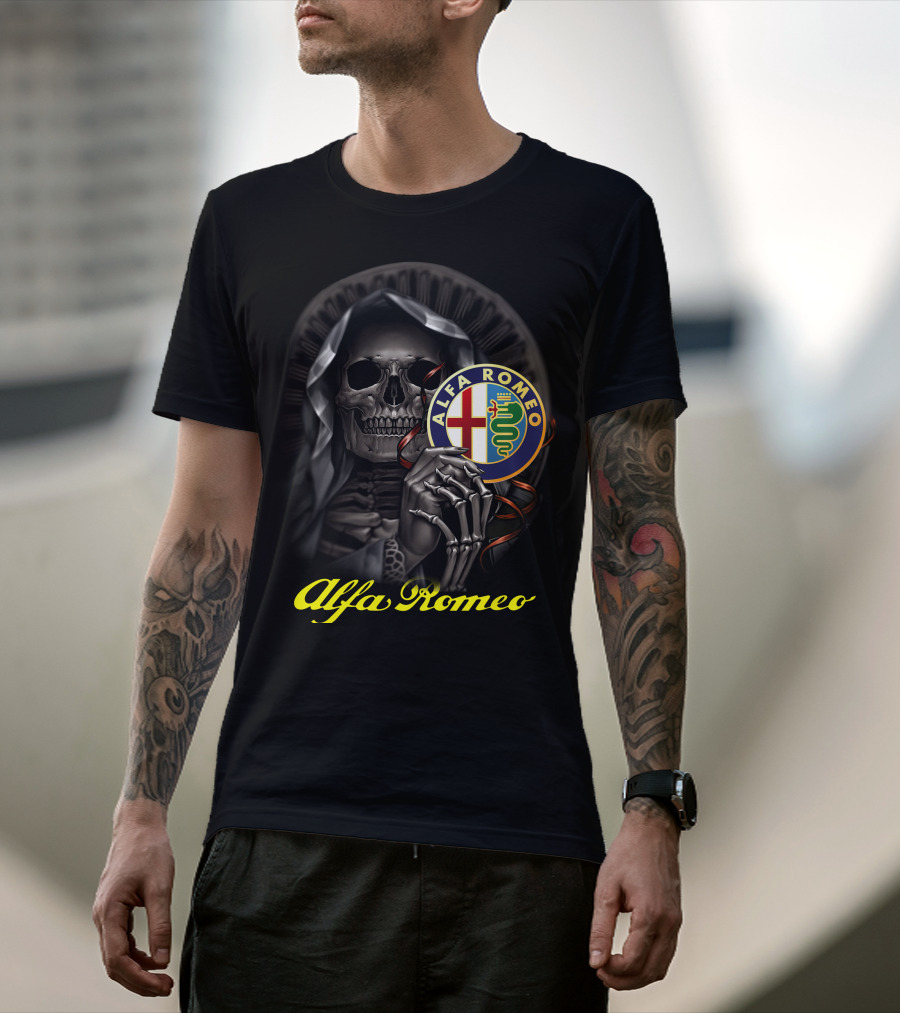 Alfa Romeo Skull Emblem With Hooded Skeleton T-Shirt