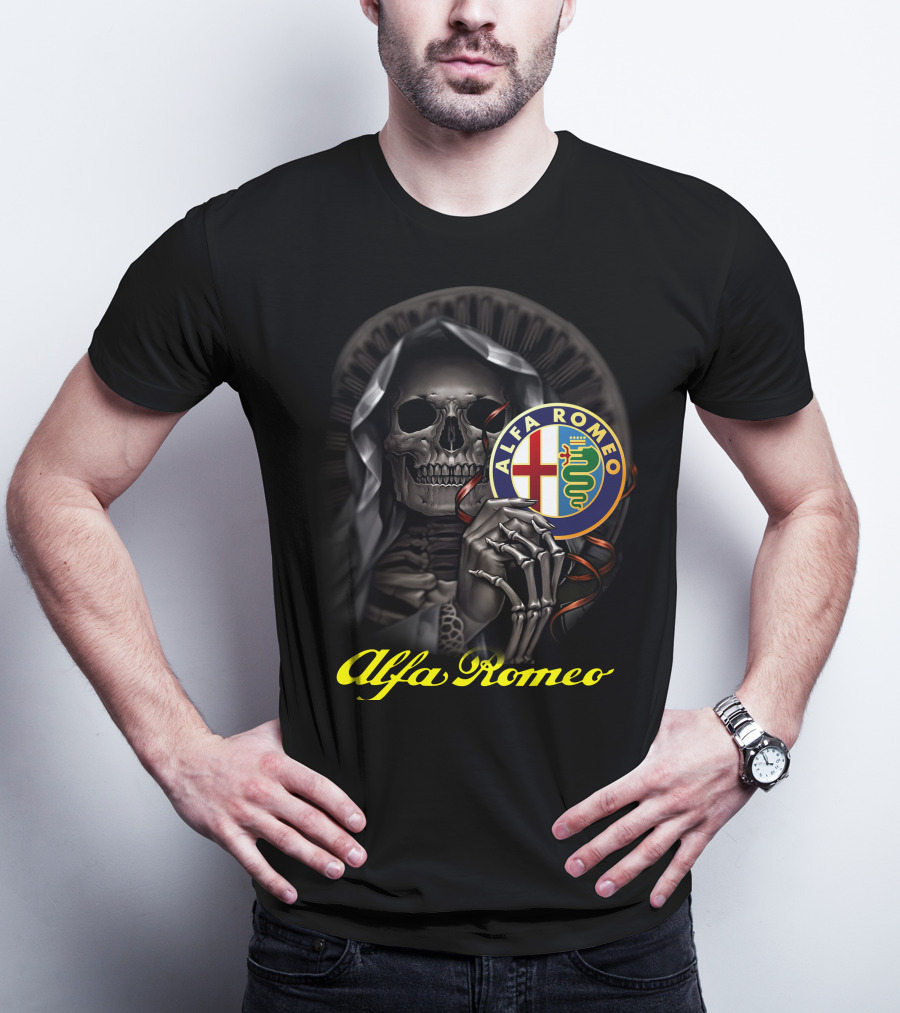 Alfa Romeo Skull Emblem With Hooded Skeleton T-Shirt