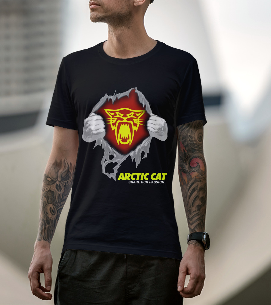 Arctic Cat Share Our Passion Fierce Yellow Logo Ripped Effect T-Shirt