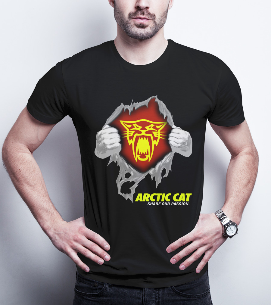 Arctic Cat Share Our Passion Fierce Yellow Logo Ripped Effect T-Shirt