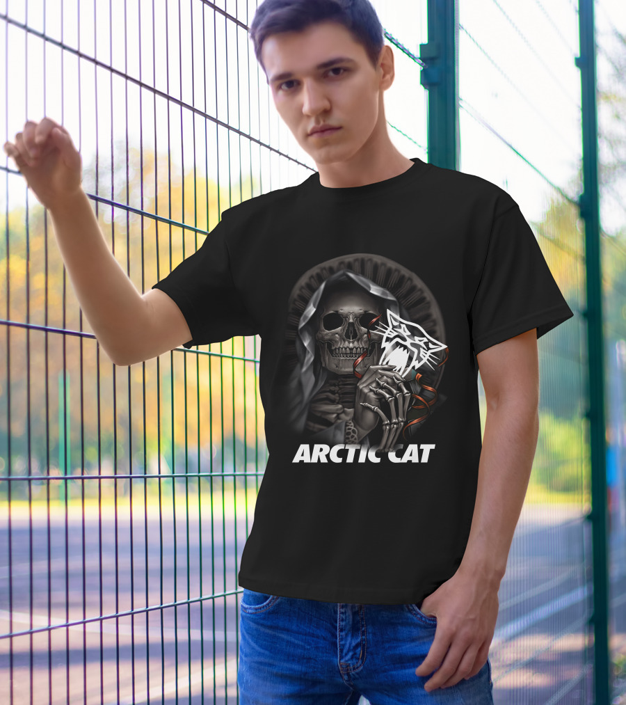 Arctic Cat Skeleton Reaper With Hood T-Shirt
