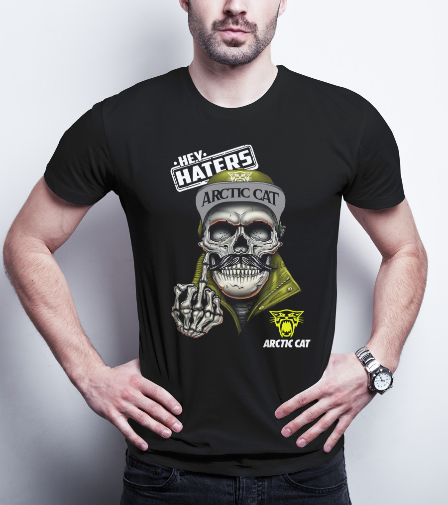 Hey Haters Arctic Cat Skull With Yellow T-Shirt