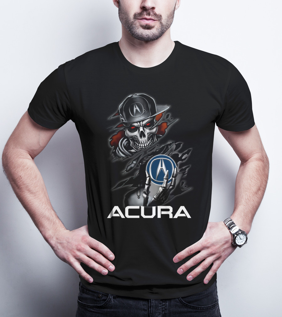 Acura Skeleton With Logo Emblem And Cap T-Shirt