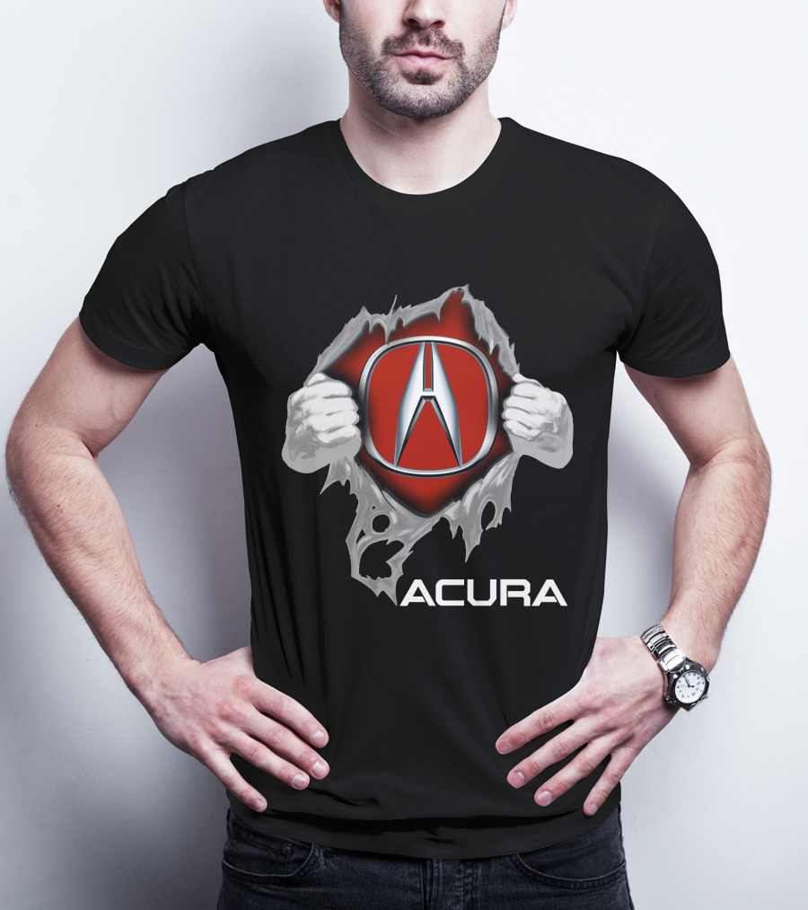Acura Logo With Hands Tearing Through Red Background Iconic Symbol T-Shirt