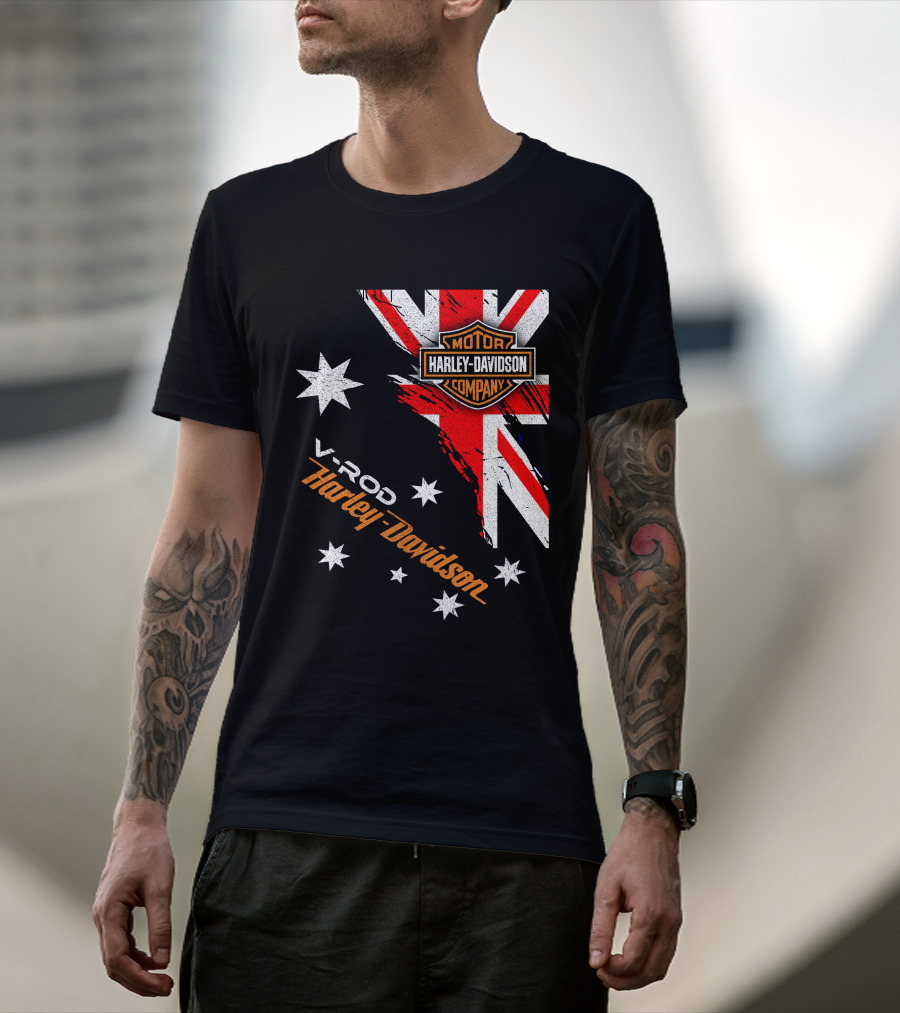 V-Rod Harley Davidson Motor Company Uk Flag Stars T-Shirt