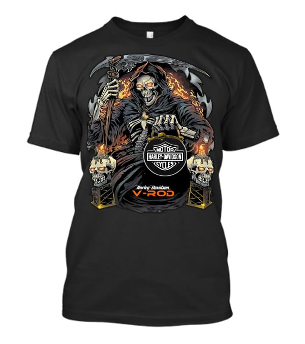 Harley Davidson V-Rod Grim Reaper Skeleton Flames T-Shirt