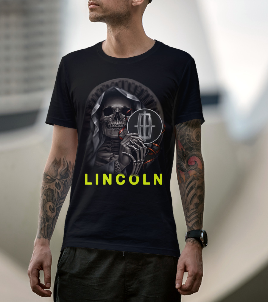 Lincoln Skeleton Holding Logo Grim Reaper Theme T-Shirt