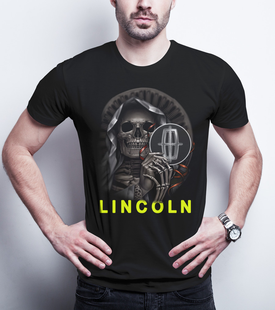 Lincoln Skeleton Holding Logo Grim Reaper Theme T-Shirt