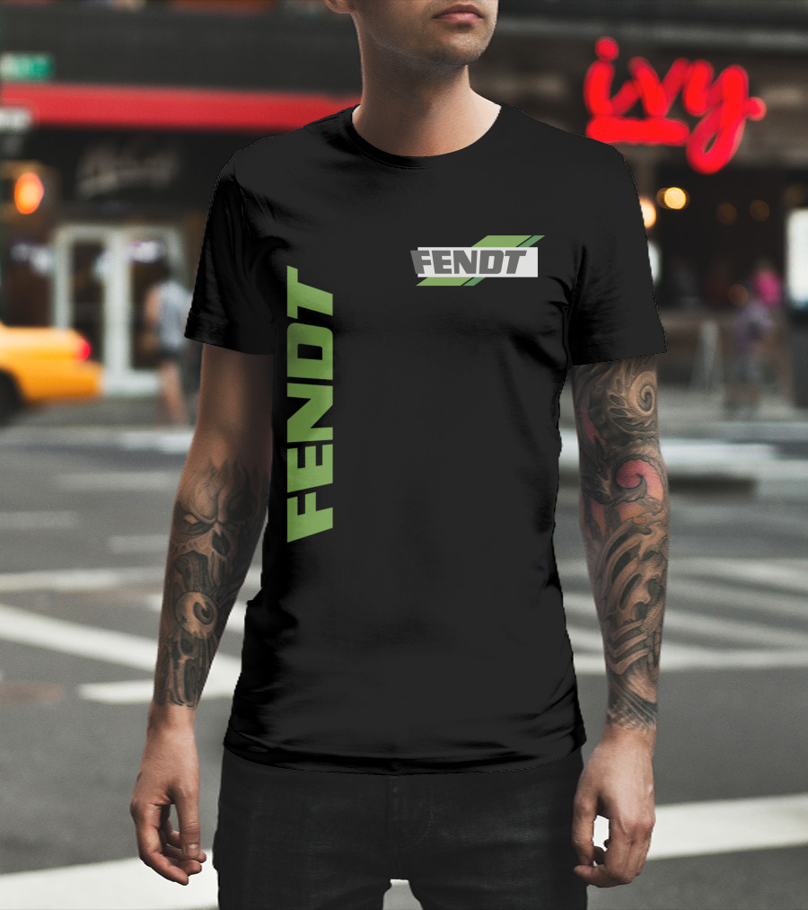 Fendt 02 Green Logo And Text On Black T-Shirt