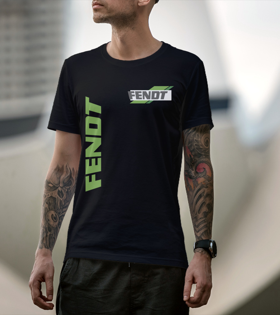 Fendt 02 Green Logo And Text On Black T-Shirt