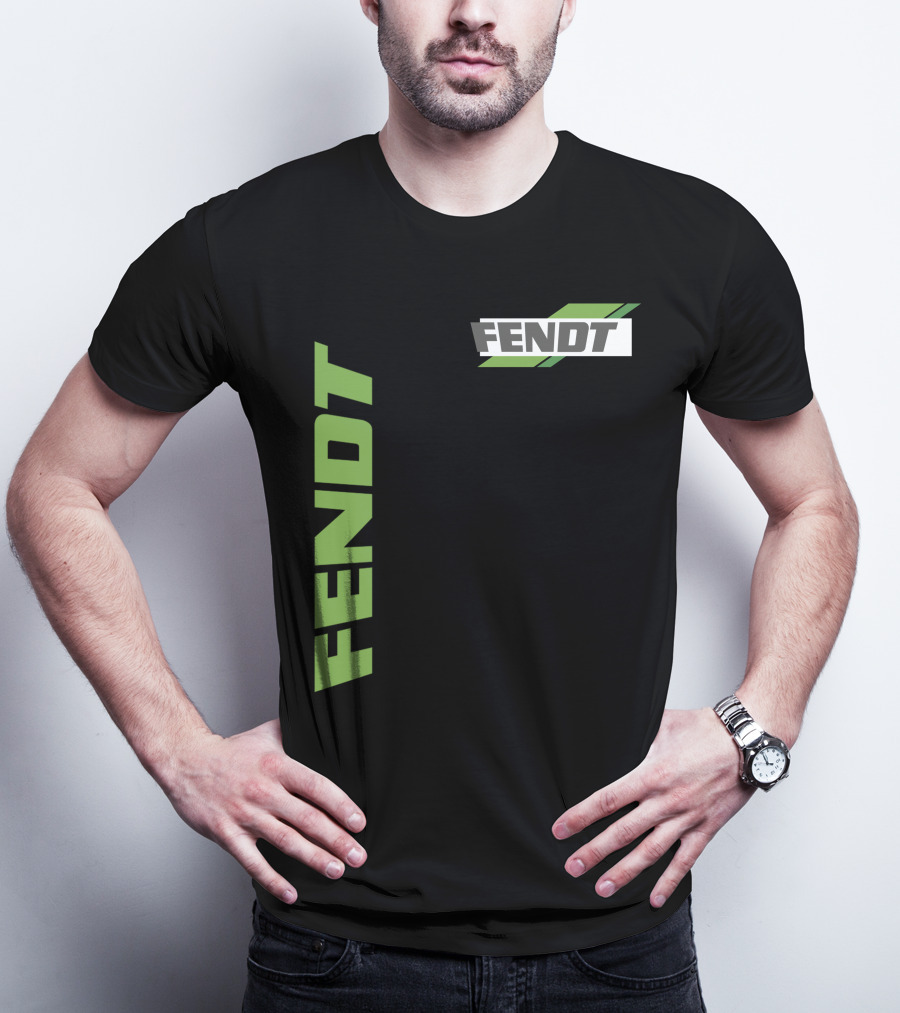 Fendt 02 Green Logo And Text On Black T-Shirt