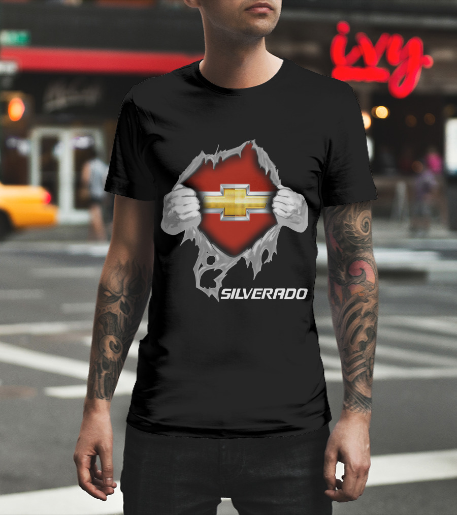 Silverado Chevrolet Emblem Hands Ripping Through T-Shirt