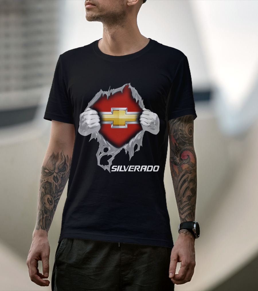 Silverado Chevrolet Emblem Hands Ripping Through T-Shirt
