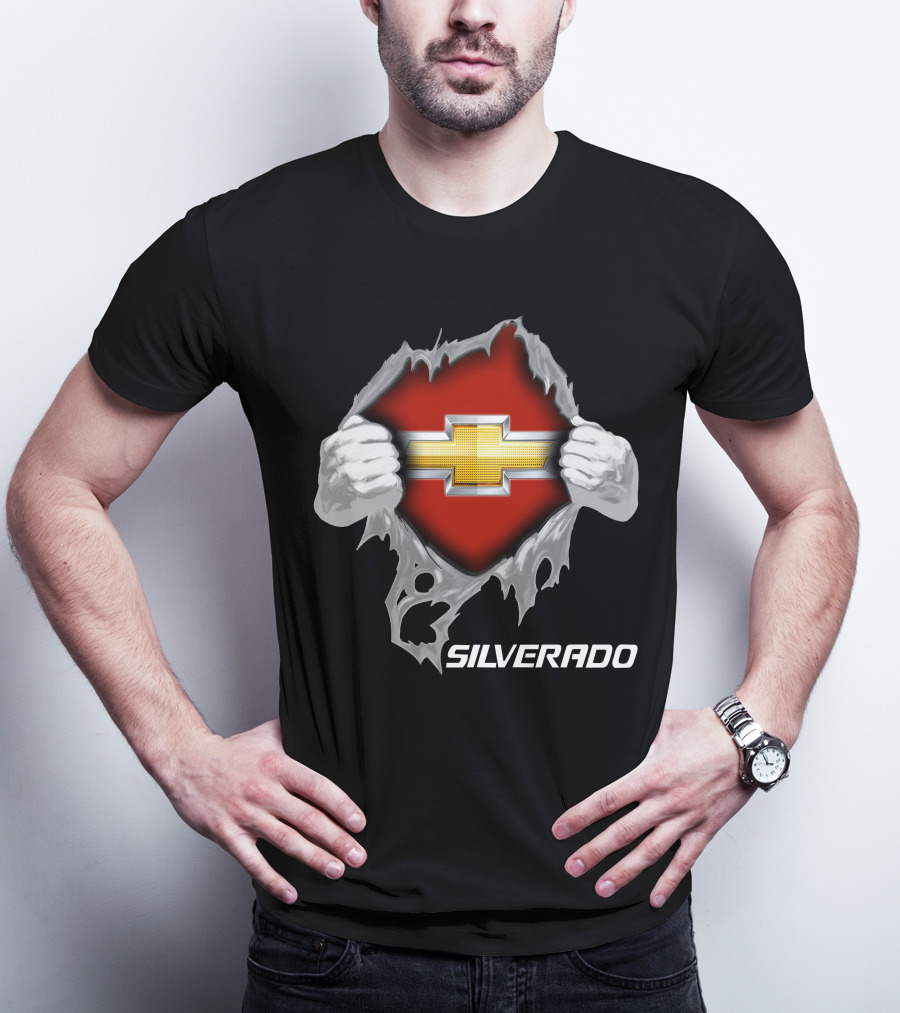 Silverado Chevrolet Emblem Hands Ripping Through T-Shirt