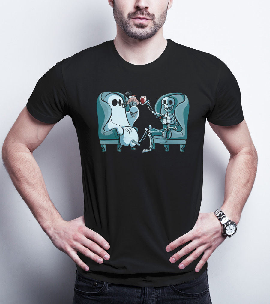 Ghost And Skeleton Cozy Tea Party Atwwd Merch T-Shirt