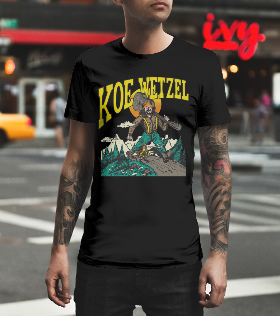 KOE WETZEL Mountain Hiker With Guitar And Sun Motif T-Shirt