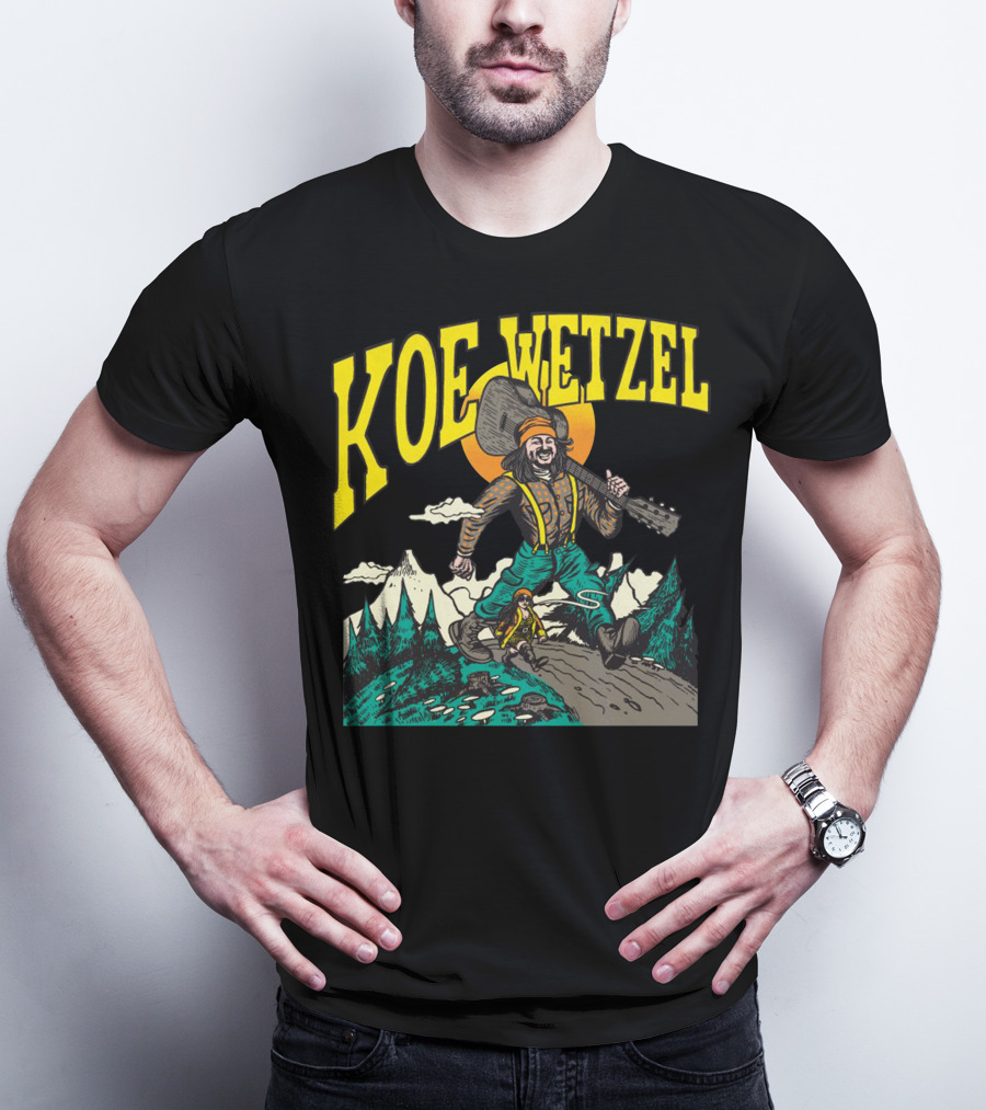 KOE WETZEL Mountain Hiker With Guitar And Sun Motif T-Shirt