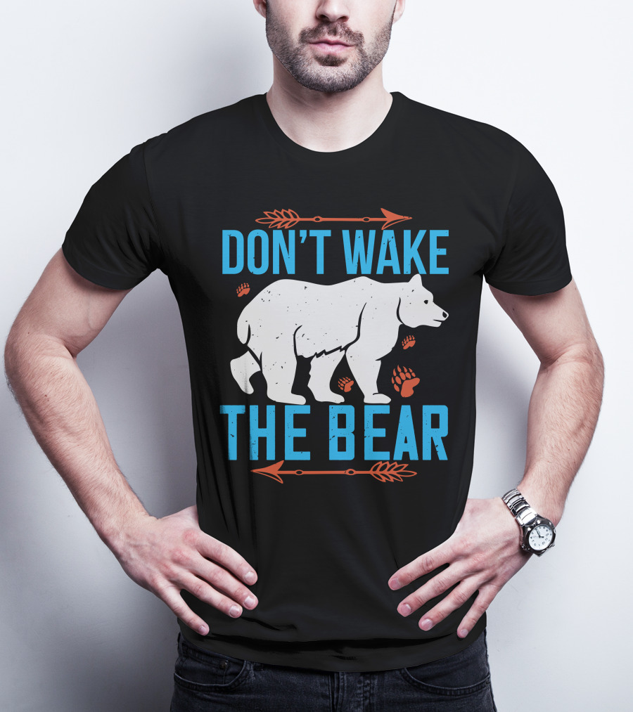 DON'T WAKE THE BEAR White Bear With Orange Paw Prints And Arrows T-Shirt