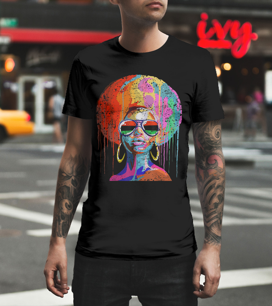 Black Queen Afro Melanin Sunglasses Drip T-Shirt