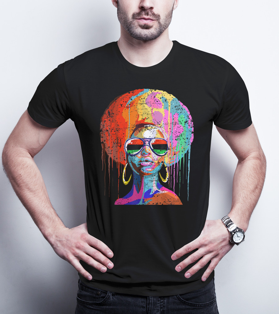 Black Queen Afro Melanin Sunglasses Drip T-Shirt