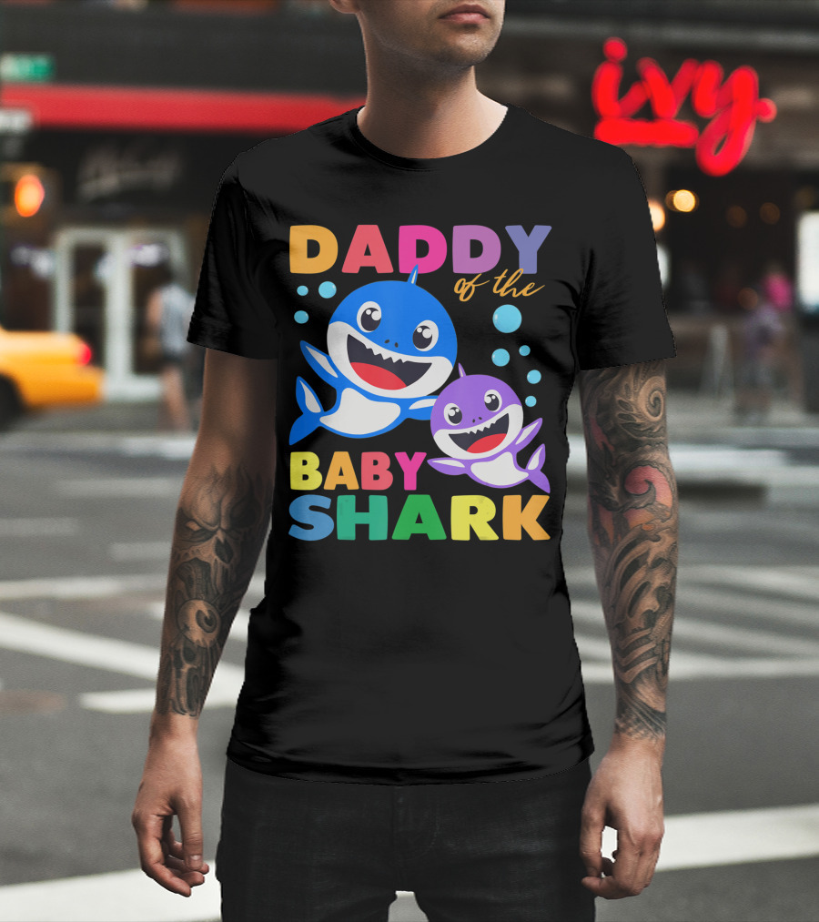 Daddy Of The Baby Shark Birthday Boy Girl Kids Daddy Shark T-Shirt