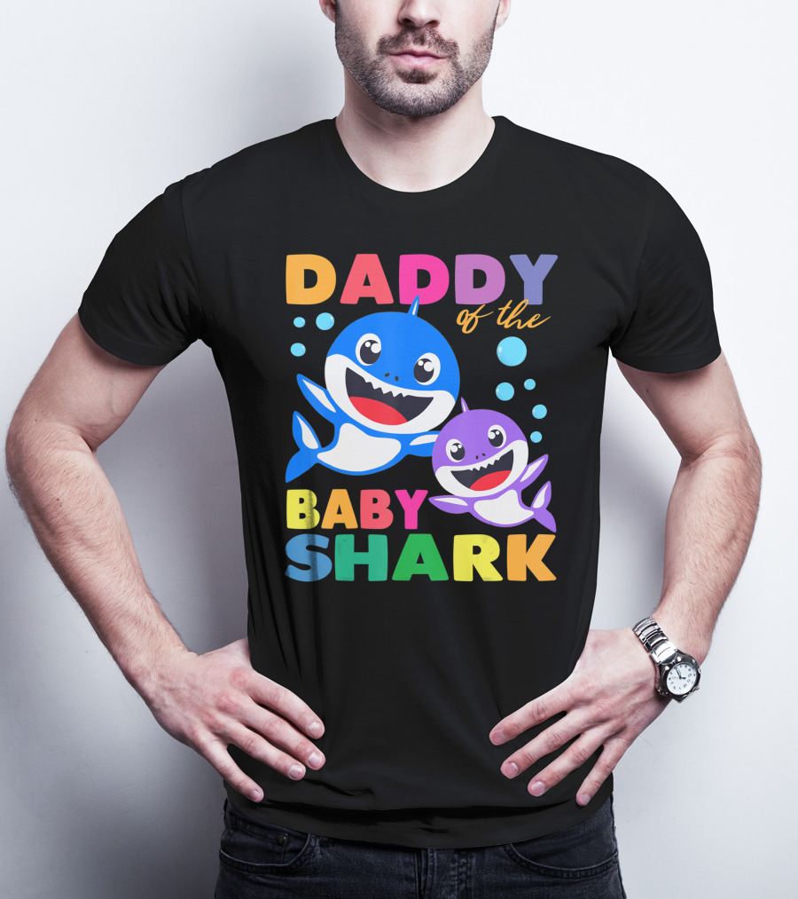 Daddy Of The Baby Shark Birthday Boy Girl Kids Daddy Shark T-Shirt