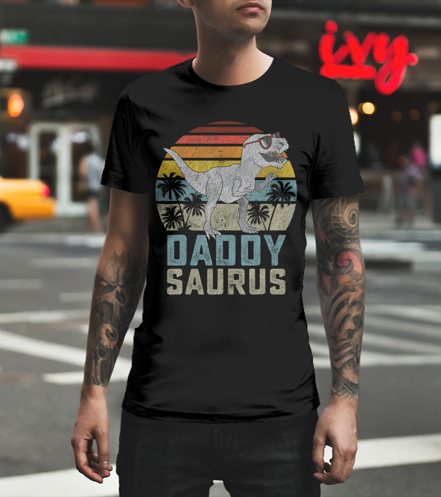 Daddysaurus Rex Dinosaur Daddy Saurus Retro Family Matching T-Shirt