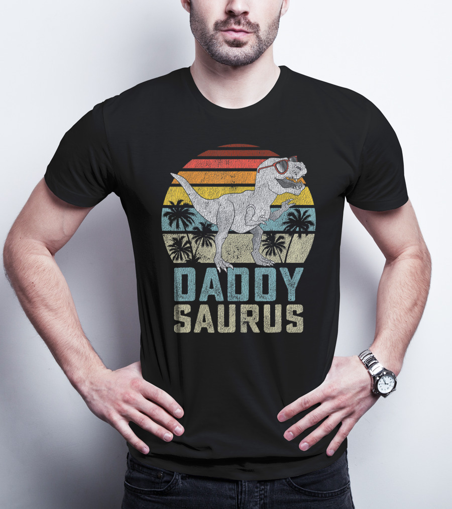 Daddysaurus Rex Dinosaur Daddy Saurus Retro Family Matching T-Shirt