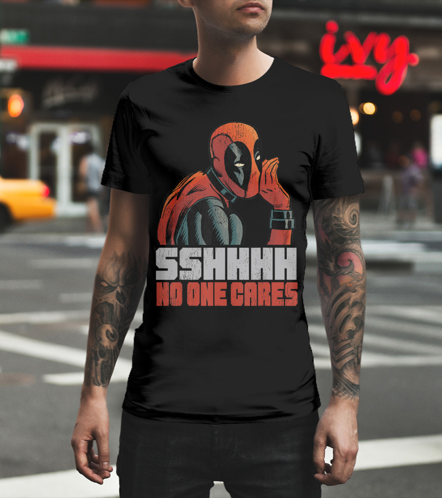Marvel Deadpool Sshhhh No One Cares Whisper T-Shirt